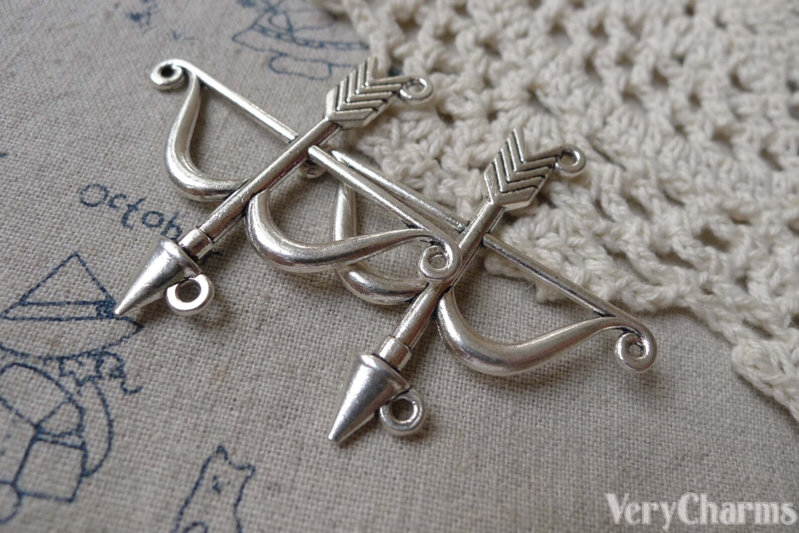 10 Pcs of Antique Silver Bow and Arrow Connectors Charms Pendants ...