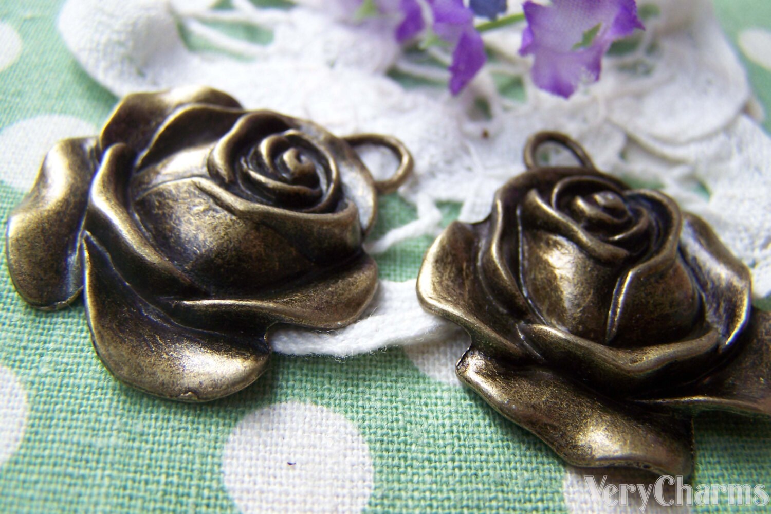 Antique Bronze Rose Flower Pendants 32x35mm Set of 4 A397 - Etsy