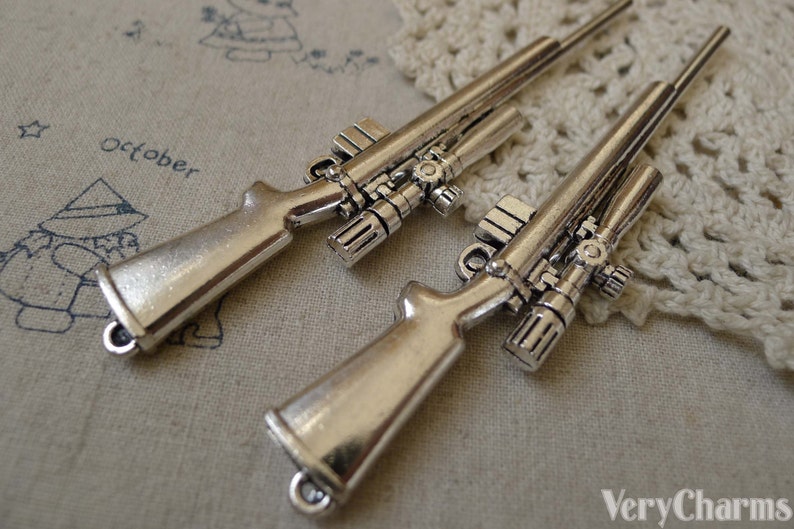Sniper Gun Rifle Pendants Antique Silver Charms 27x120mm Set of 2 A7486 ...