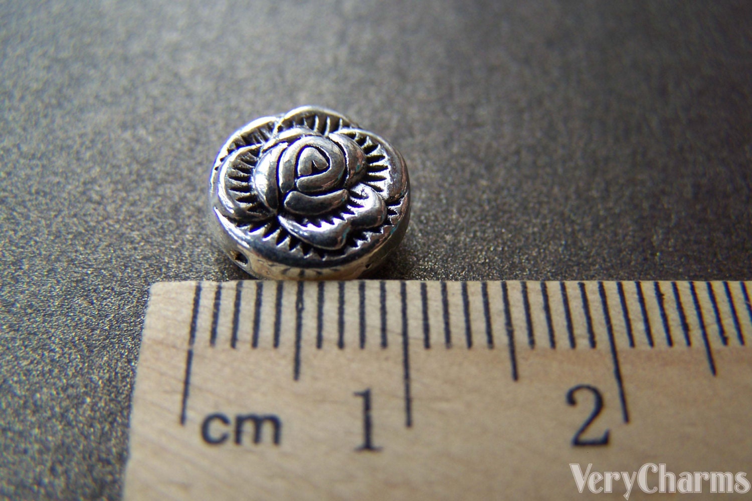 20 Pcs Antique Silver Rondelle Rose Flower Beads 11mm Double Sided ...