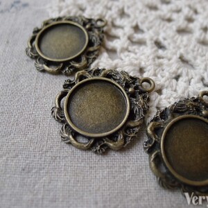 10 Pcs of Antique Bronze Brass Round Base Settings Match 14mm Cab A7024 ...