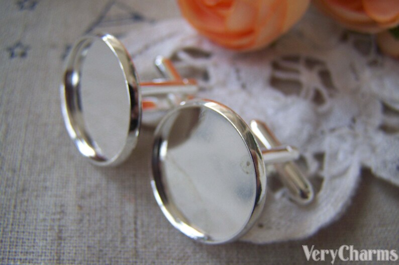 Silver Bezel Cuff Links Cufflinks Cup Match 20mm Cabochon Set of 10 (5 ...