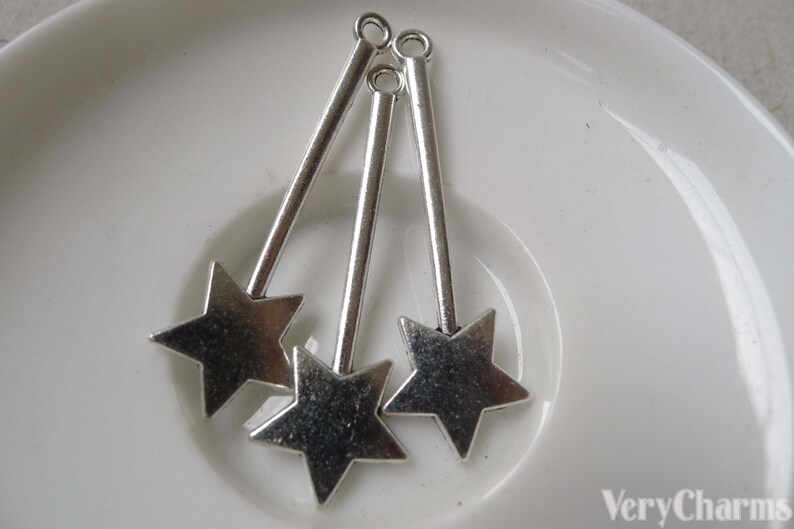 10 Pcs of Antique Silver Star Stick Charms 14x48mm A6869 - Etsy