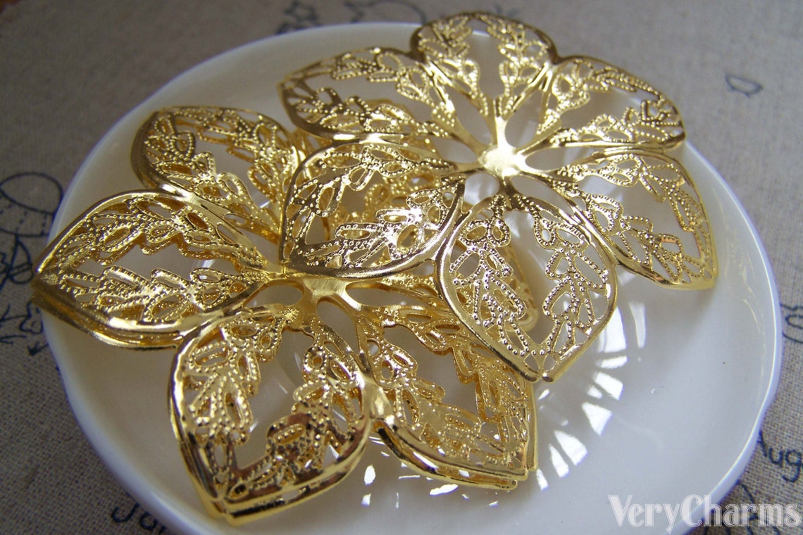 20 piezas de oro filigrana enorme flores embellecimientos 65mm | Etsy