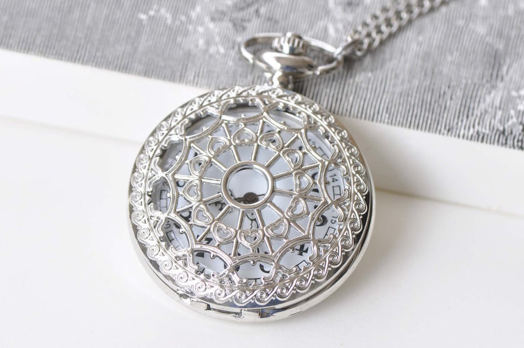 1 PC Platinum Filigree Pocket Watch Pendant Size 47mm A8791 - Etsy