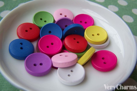 Wooden Button Assorted Color Two Hole Round Shape 14.5mm Set | Etsy
