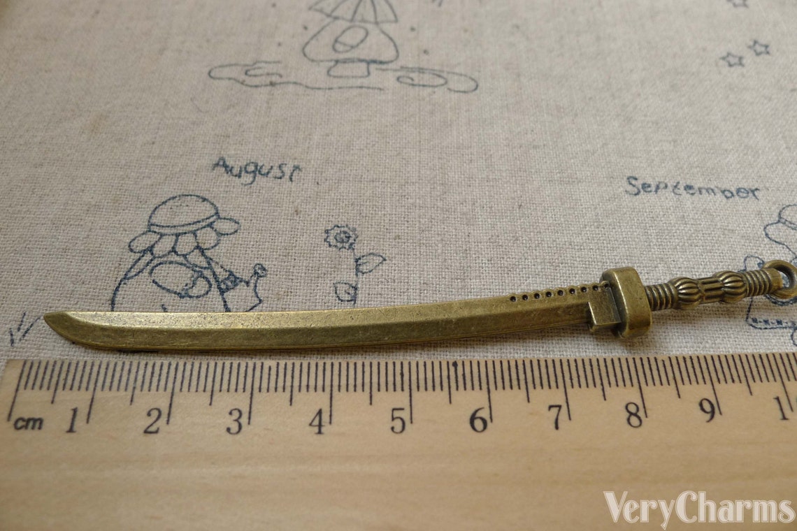 Japanese Blade Sword Antique Bronze Pendants Charms 10x108mm Set of 5 ...