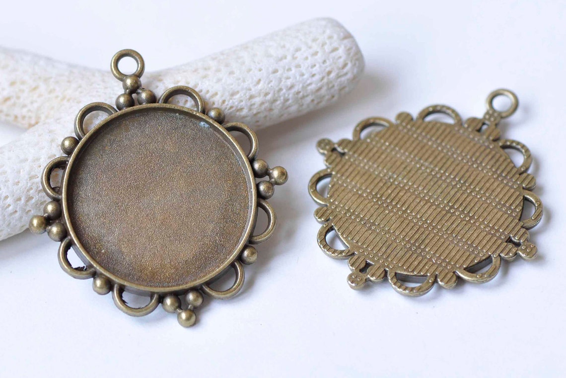 5 Pcs Large Round Pendant Tray Base Setting Match 30mm Cabochon A9045 ...