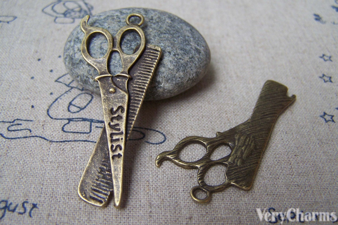 Barber Shop Stylist Scissors and Comb Charms Antique Bronze Shears ...