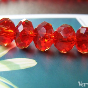 One Strand (72 Pcs) Red Faceted Rondelle Crystal Glass Abacus Beads ...