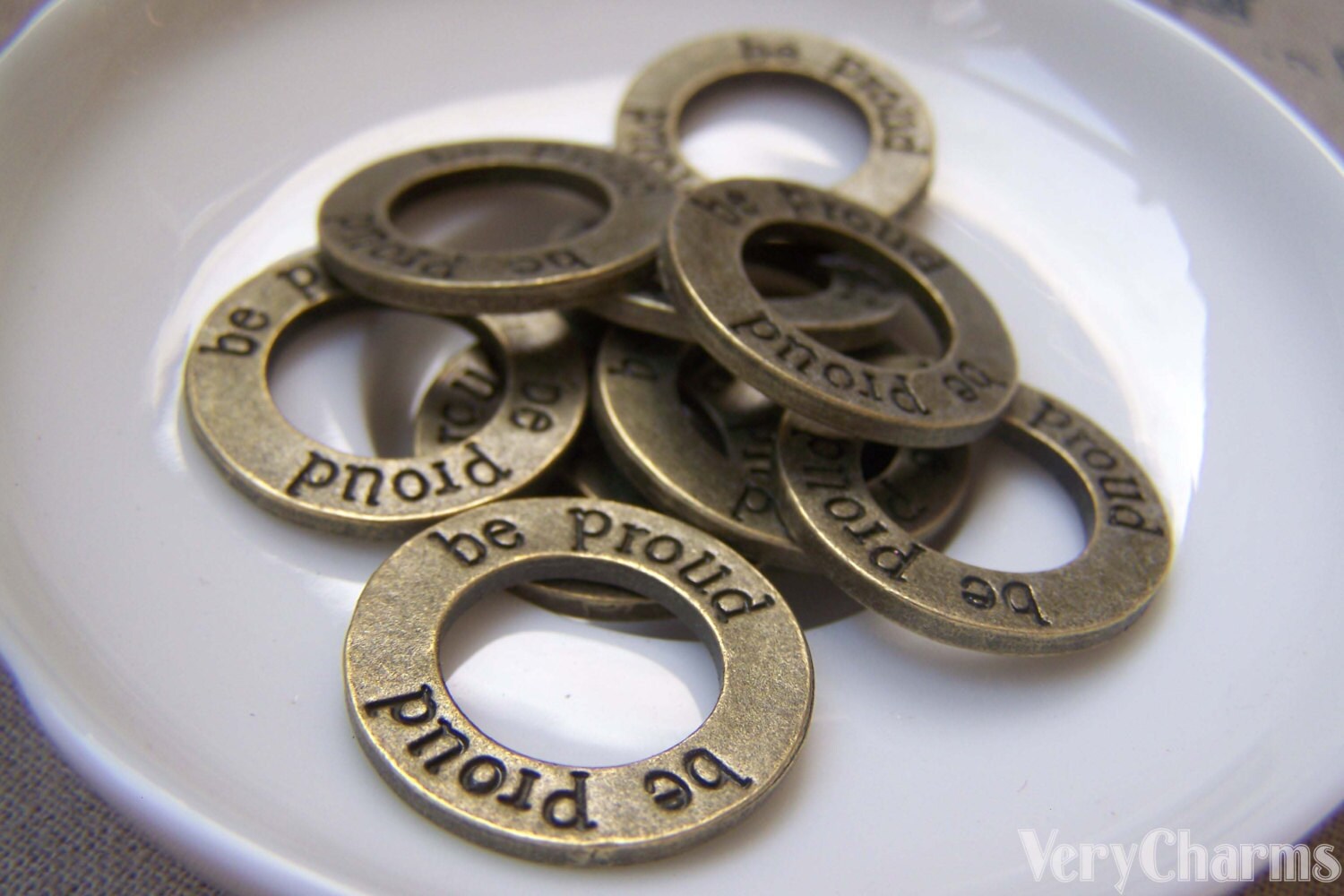 Antique Bronze Monogram Message Ring Circle Charms 22mm Double | Etsy