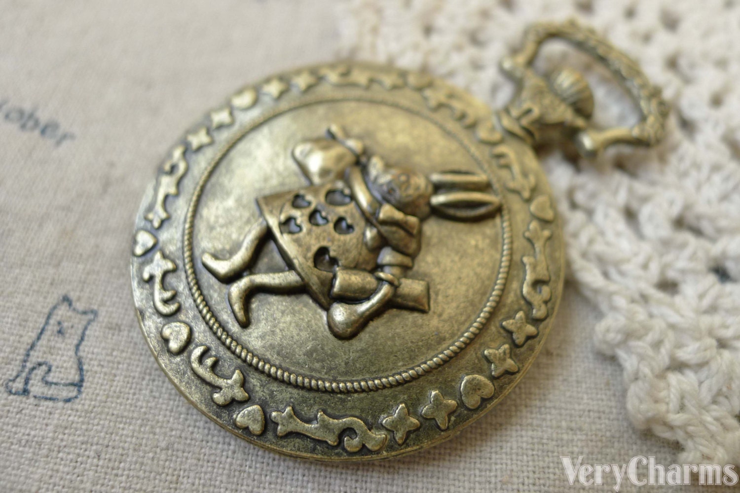 1 Pc of Antique Bronze Rabbit Back Pocket Watch Round Base - Etsy