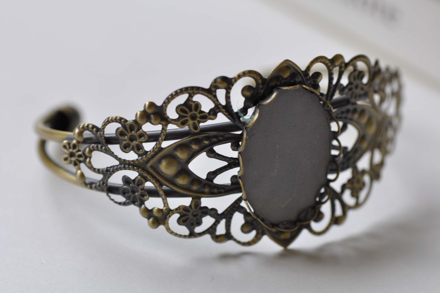 Antique Brass Flower Bezel Bangle Bracelet Cuff Match 18x25mm - Etsy