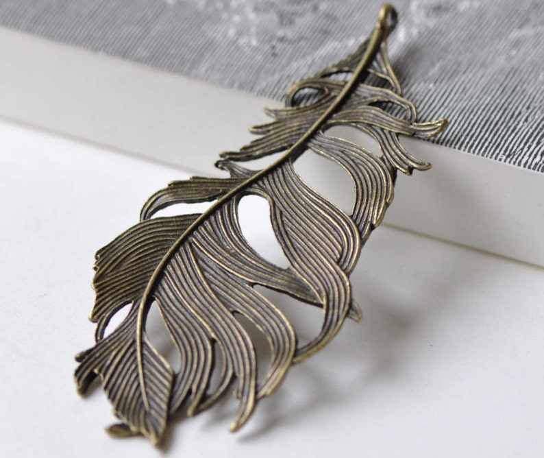 Large Torn Feather Charms Antique Bronze Pendants 41x86mm Set of 5 ...