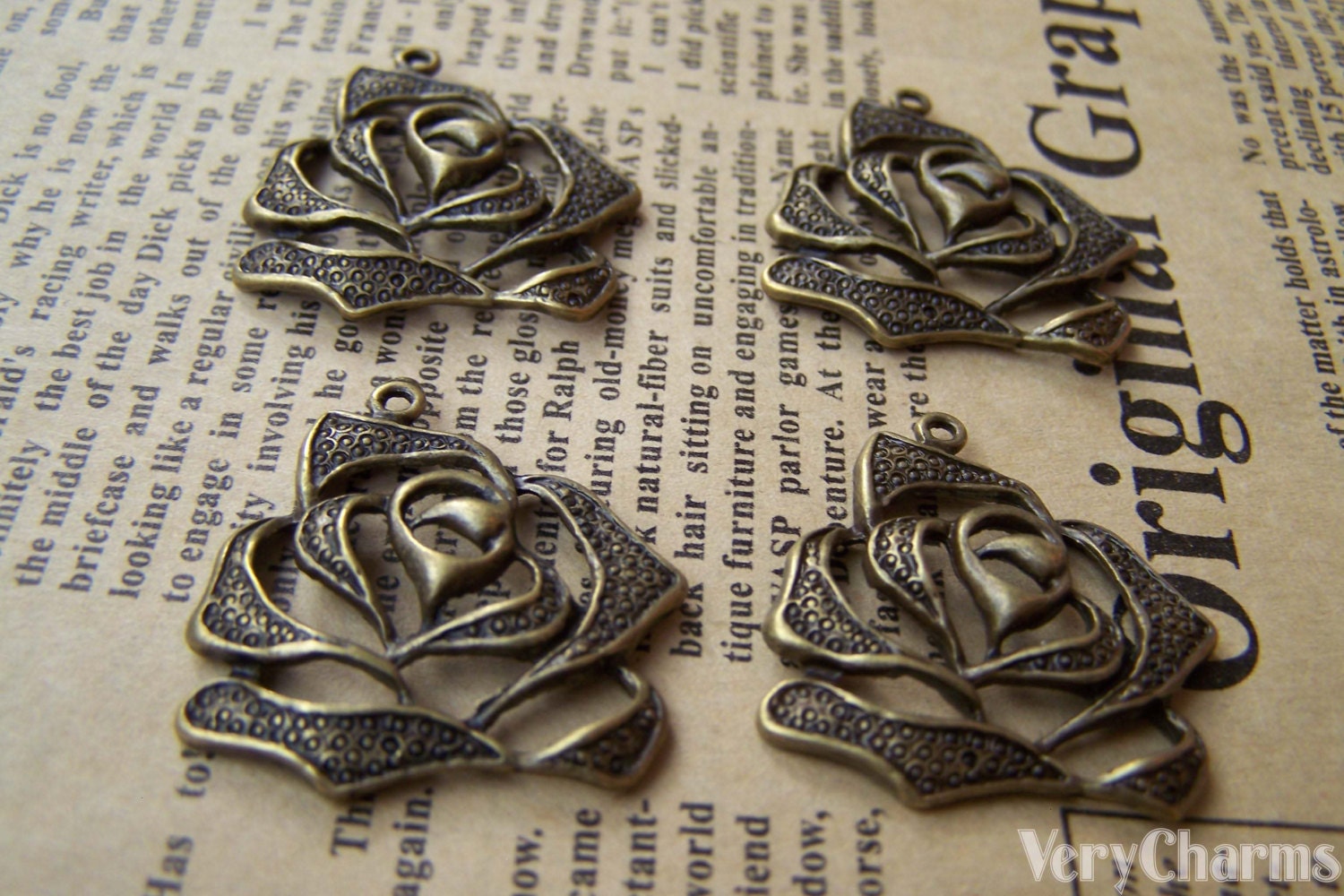 10 pcs of Antique Bronze Filigree Rose Flower Charms 29x30mm | Etsy