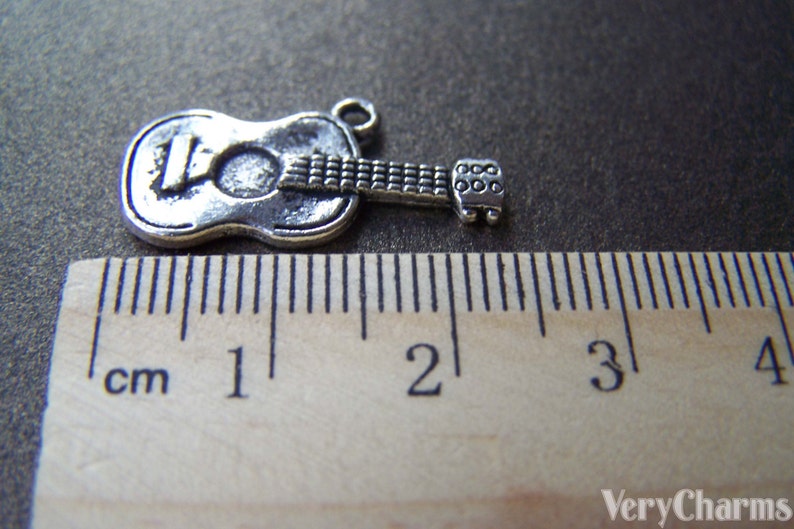 Silver Guitar Music Instrument Antique Silver Charms Metal | Etsy