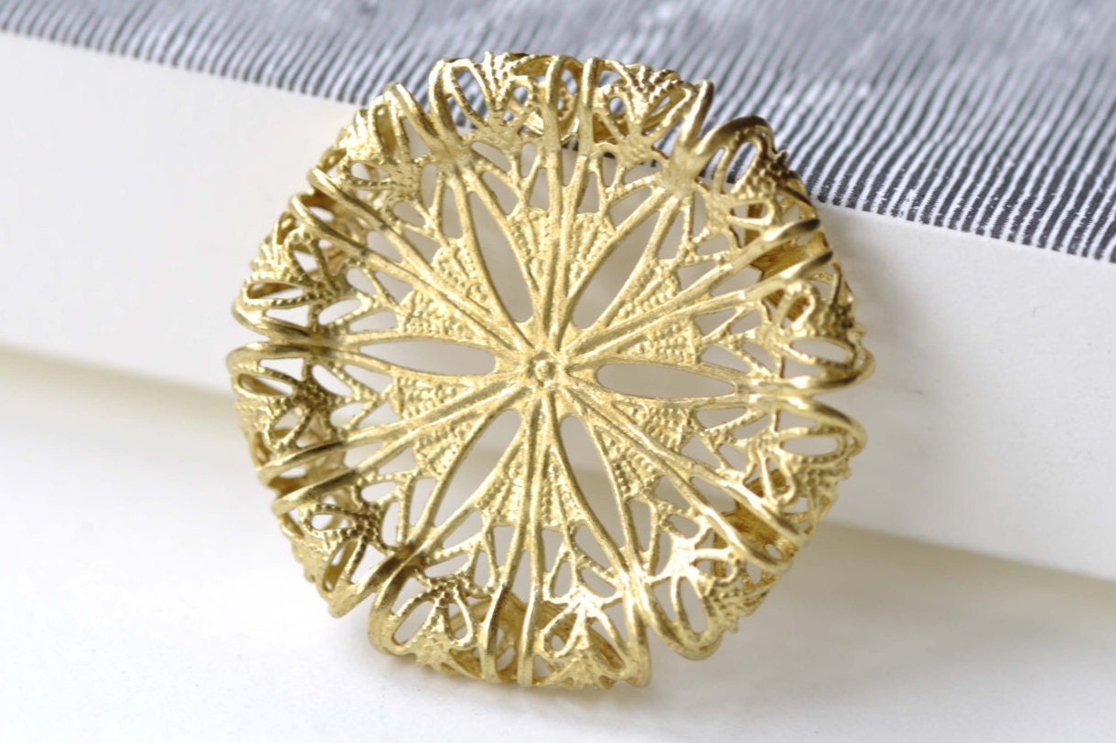 Raw Brass Filigree Round Withered Flower Stamping | Etsy