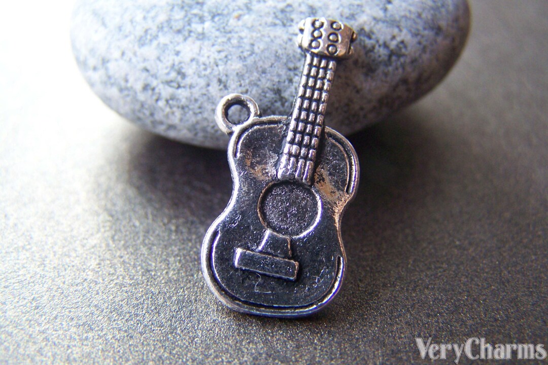 Silver Guitar Music Instrument Antique Silver Charms Metal Findings ...