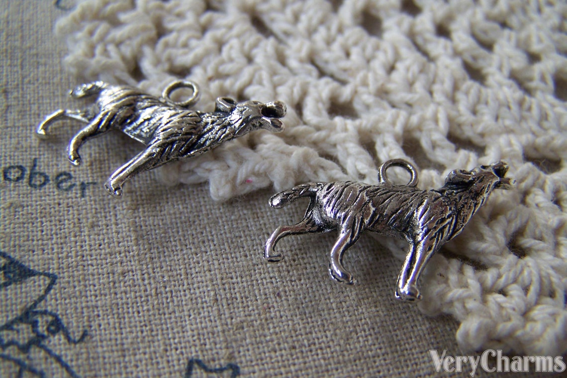 10 pcs Antique Silver Wolf Charms Pendants 20x26mm A5331 | Etsy