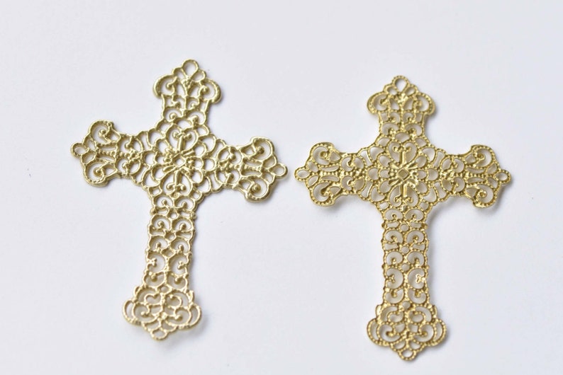 10 Pcs Raw Brass Filigree Cross Charms Embellishments 37x52mm A8575 - Etsy