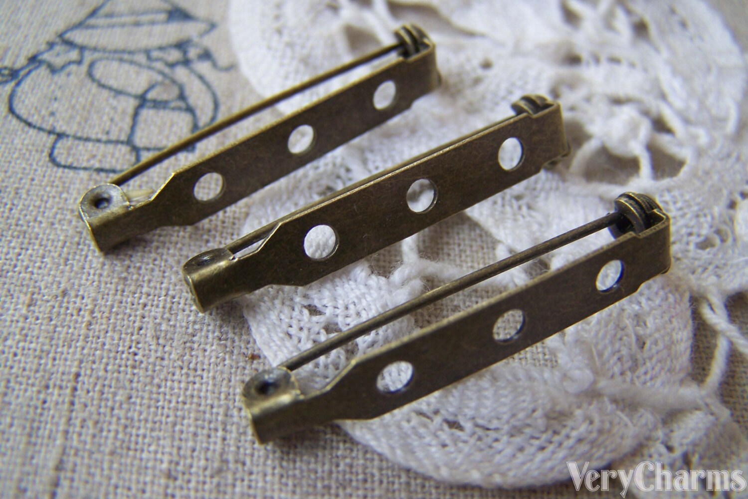 Antique Bronze Long Brooch Pin Back With Roll Safety Clasp - Etsy