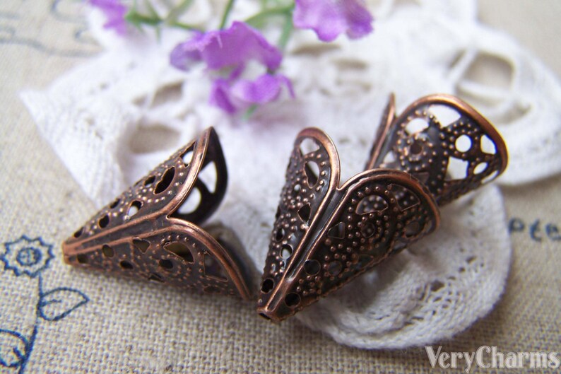 100 Pcs of Antiqued Copper Filigree Cone Bead Caps 16x16mm A2713 - Etsy
