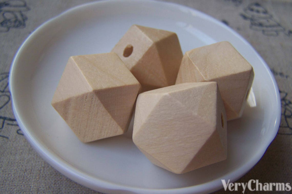 Faceted Wood Beads Geometric Figure Polygon Wooden Findings 10mm/12mm ...