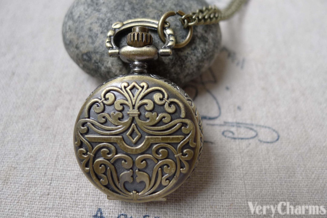 Pocket Watch Fancy Flower Antique Bronze Round Gift Watch 31x38mm Set ...