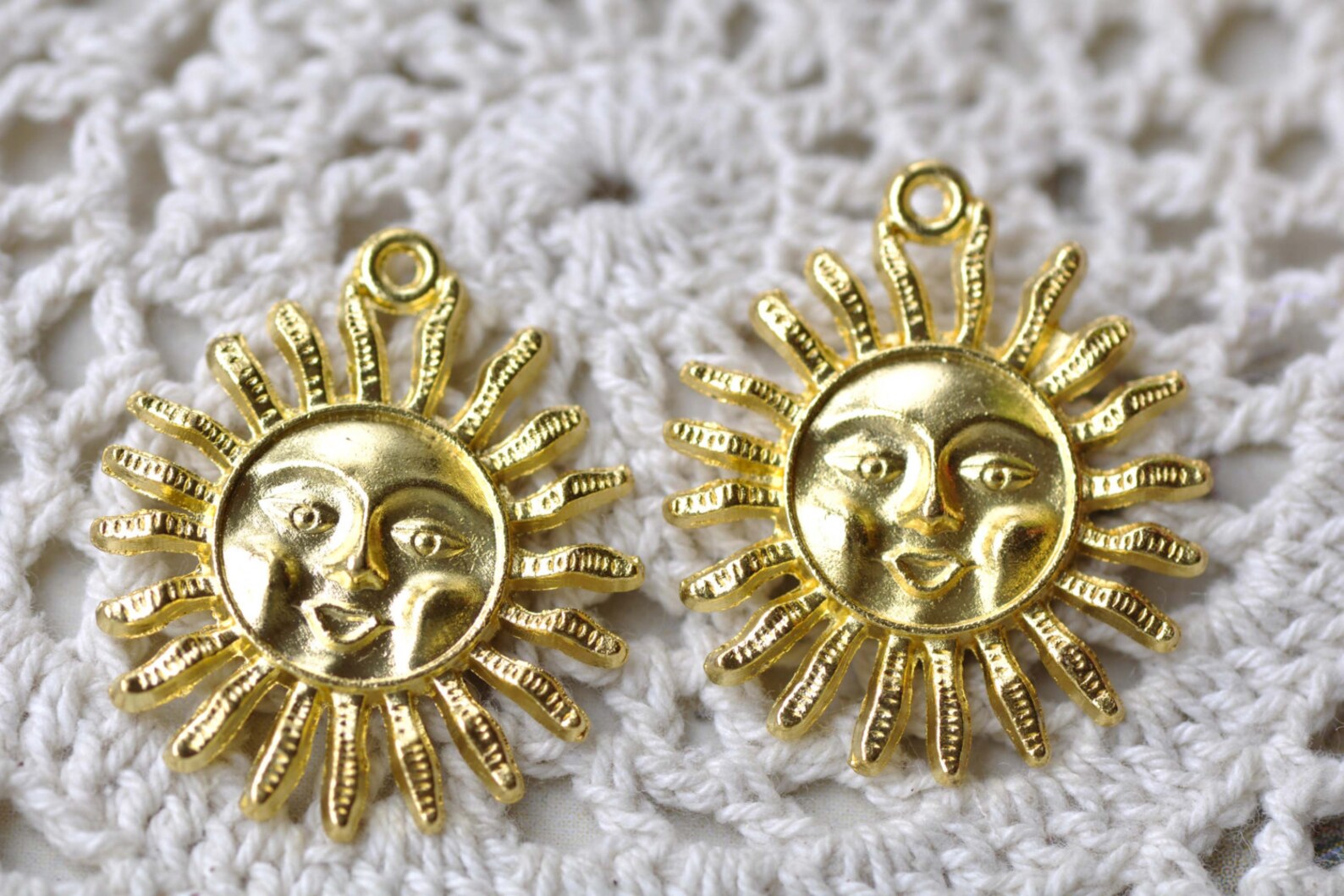 Gold Sun Face Charms Pendants 30mm Set of 10 A8061 | Etsy