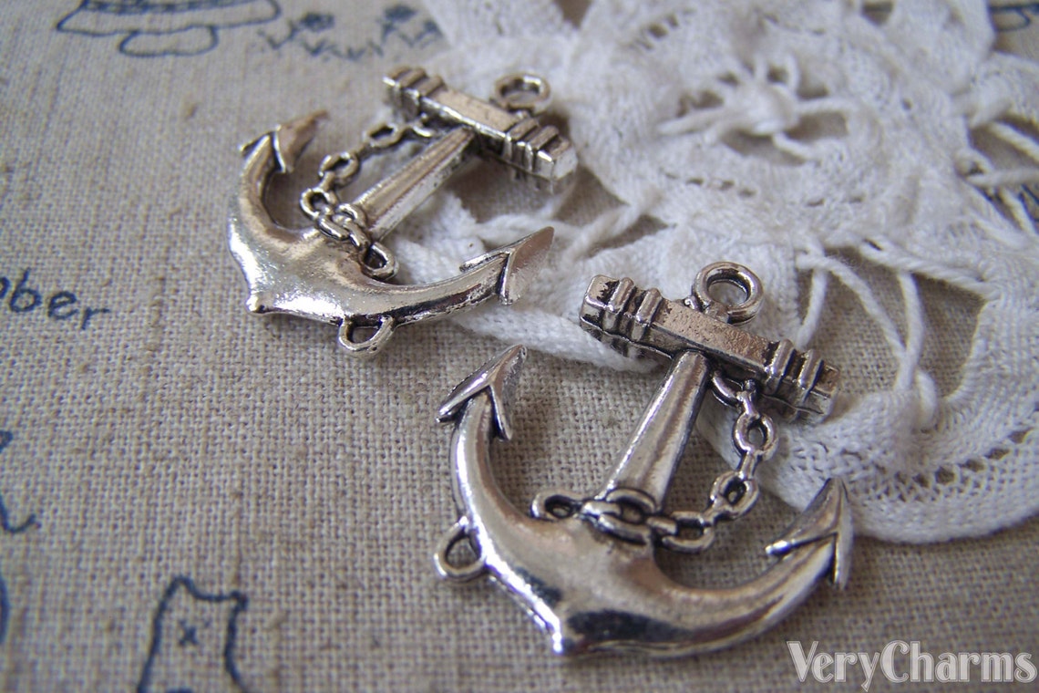 Anchor Charms Antique Silver Nautical Charms 25x28mm Set of 10 - Etsy