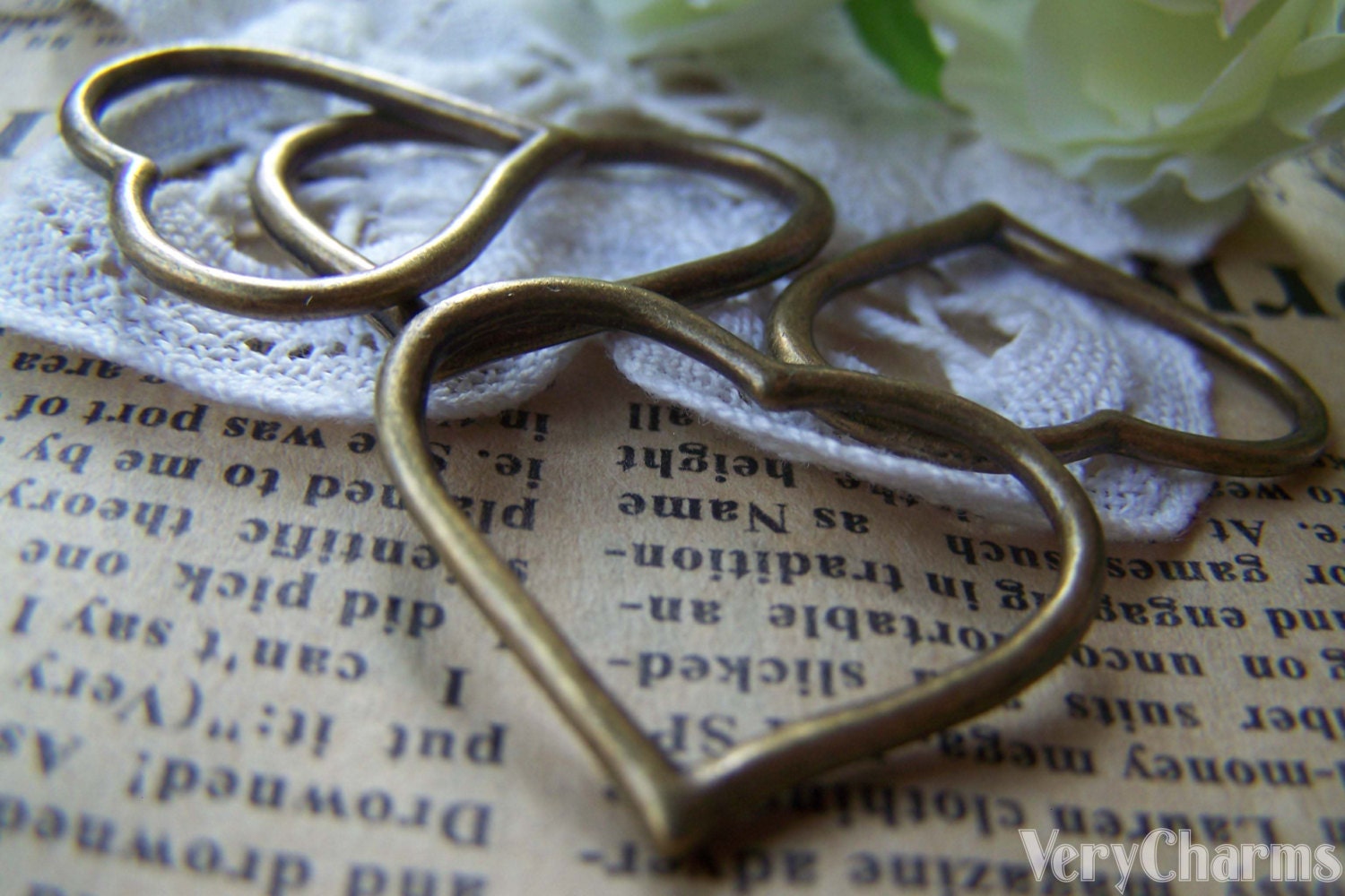 Outlined Heart Ring Simple Design Frame Antique Bronze Charms 22x28mm ...