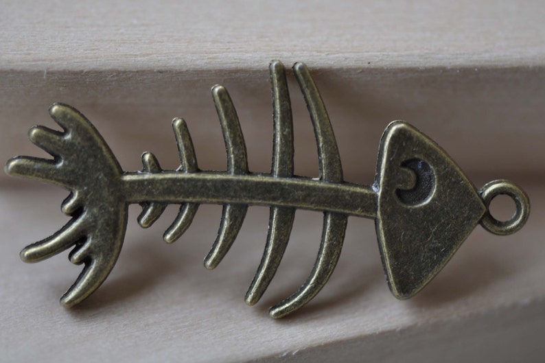 Fish Bone Charms Antique Bronze Skeleton Pendants 21x42mm Set of 10 ...