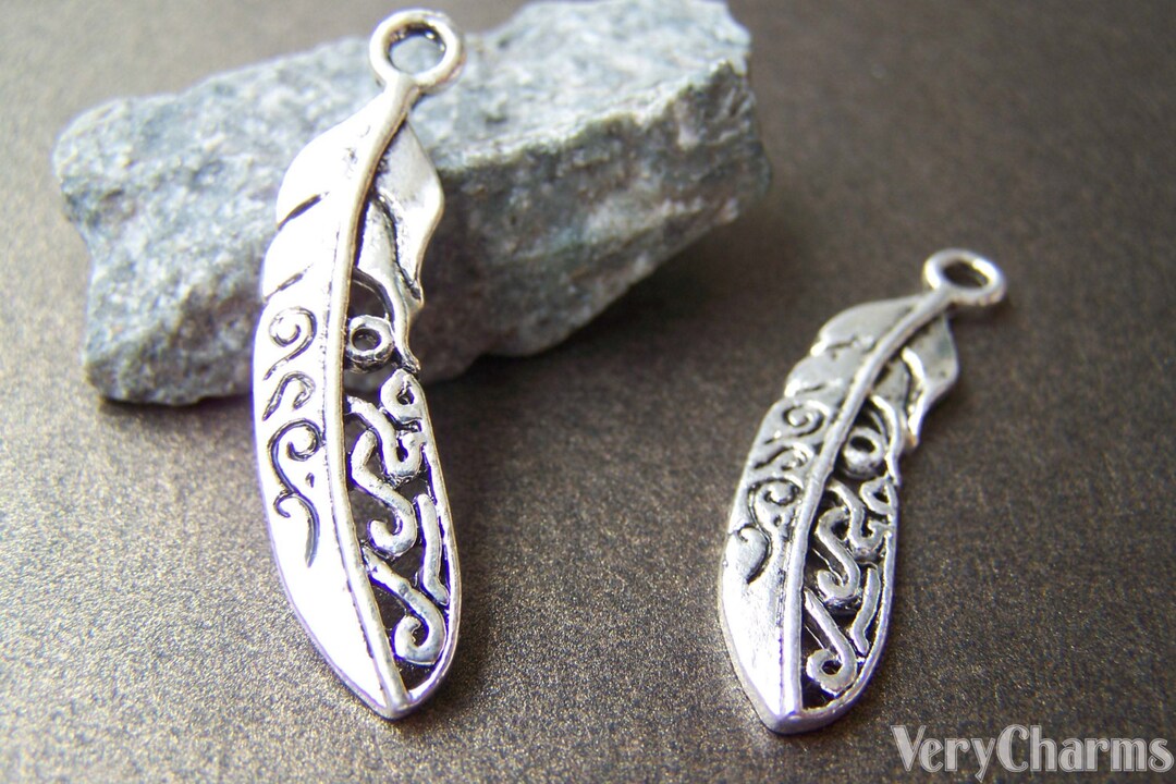 10 Pcs of Antique Silver Filigree Feather Charms 10x38mm A4193 - Etsy
