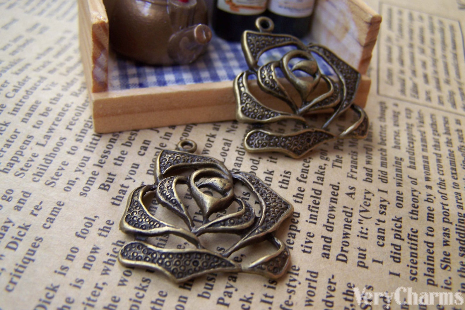 10 Pcs of Antique Bronze Filigree Rose Flower Charms 29x30mm | Etsy
