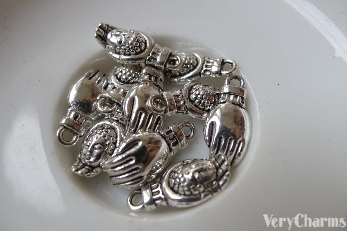 Buddha Hand Charms Antique Silver Pendants 8x18mm Set of 30 A7265 - Etsy