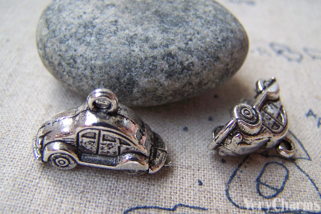 3D Car Pendants Antique Silver Vehicle Charms 13x23mm Set of 10 Pcs ...
