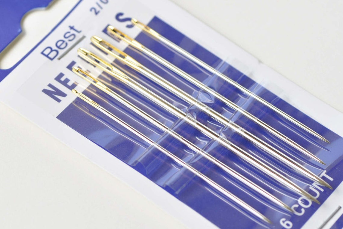 One Set of 6 Pcs Sewing Needles Gold Plated Tail Knitting - Etsy