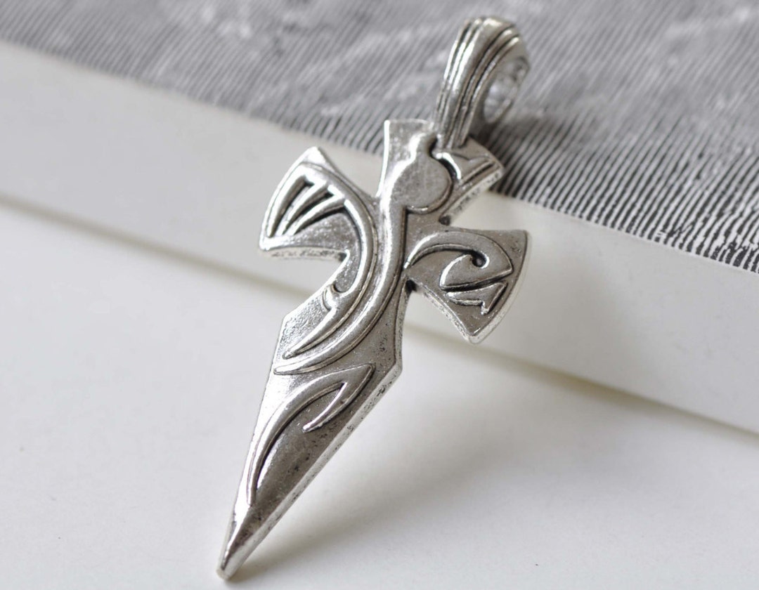 5 Pcs Antique Silver Cross Pendants Abstract Phoenix Design Charms ...