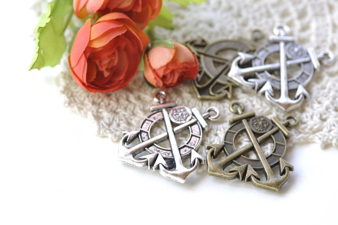 Double Anchor Life Ring Charm Pendants Antique Bronze/silver - Etsy