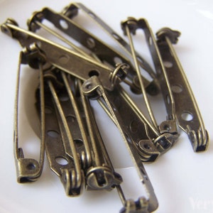 Antique Bronze Long Brooch Pin Back With Roll Safety Clasp Locking Bar ...