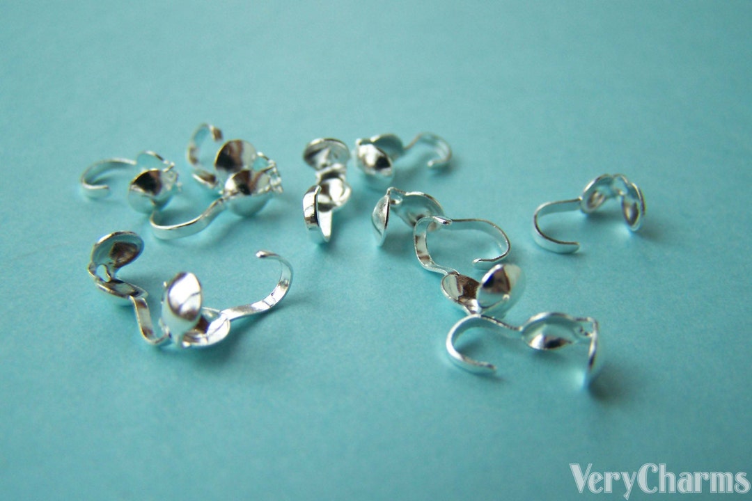 200 Pcs of Silver Tone Fold Over Clamshell Clasps Bead Tips 3x9mm A2124 ...