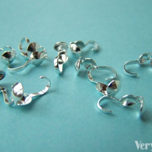 200 Pcs of Silver Tone Fold Over Clamshell Clasps Bead Tips 3x9mm A2124 ...