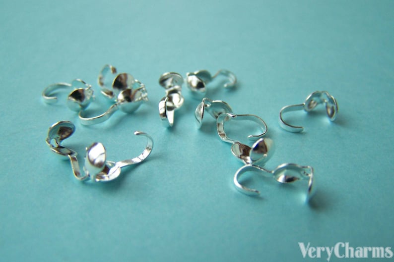 200 pcs of Silver Tone Fold Over Clamshell Clasps Bead Tips | Etsy