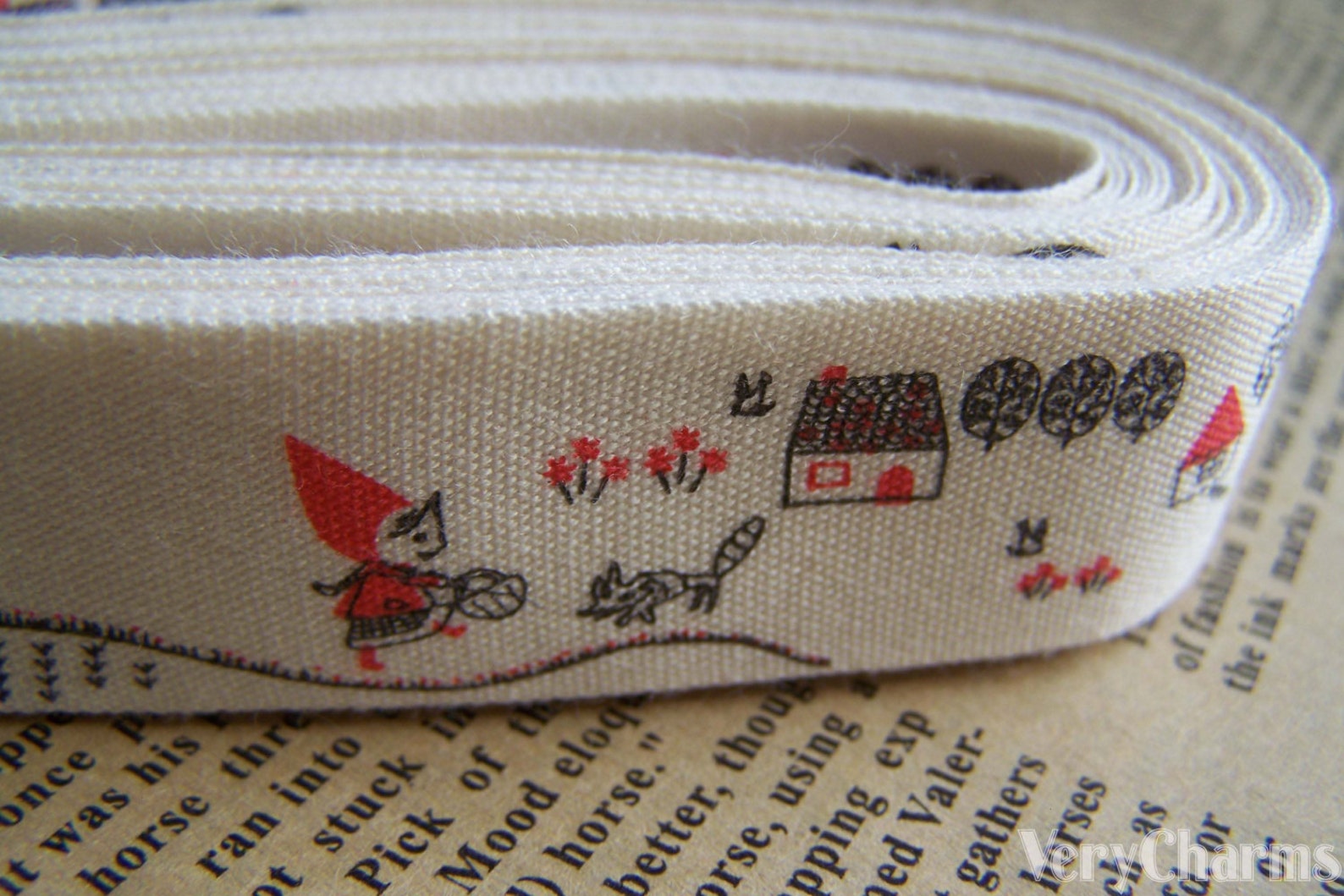5.46 Yards (5 Meters) Little Red Cap Girl Print Cotton Ribbon Label ...