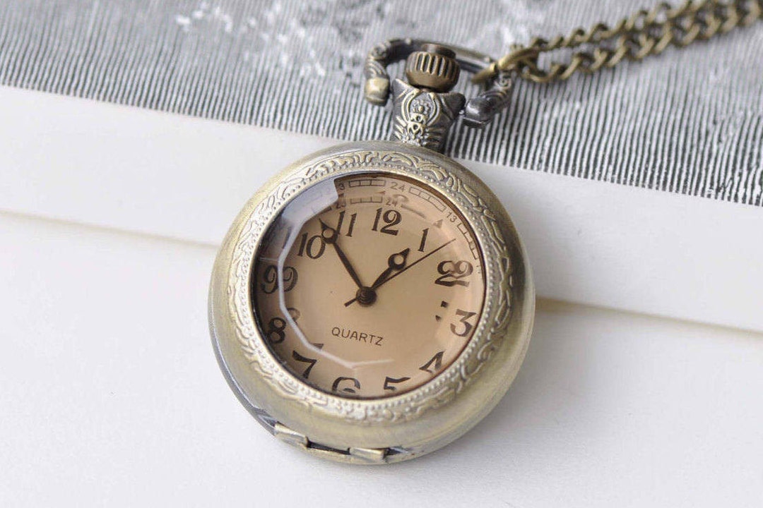 1 PC Antique Bronze Round Faceted Glass Cover Pocket Watch Medium/large ...