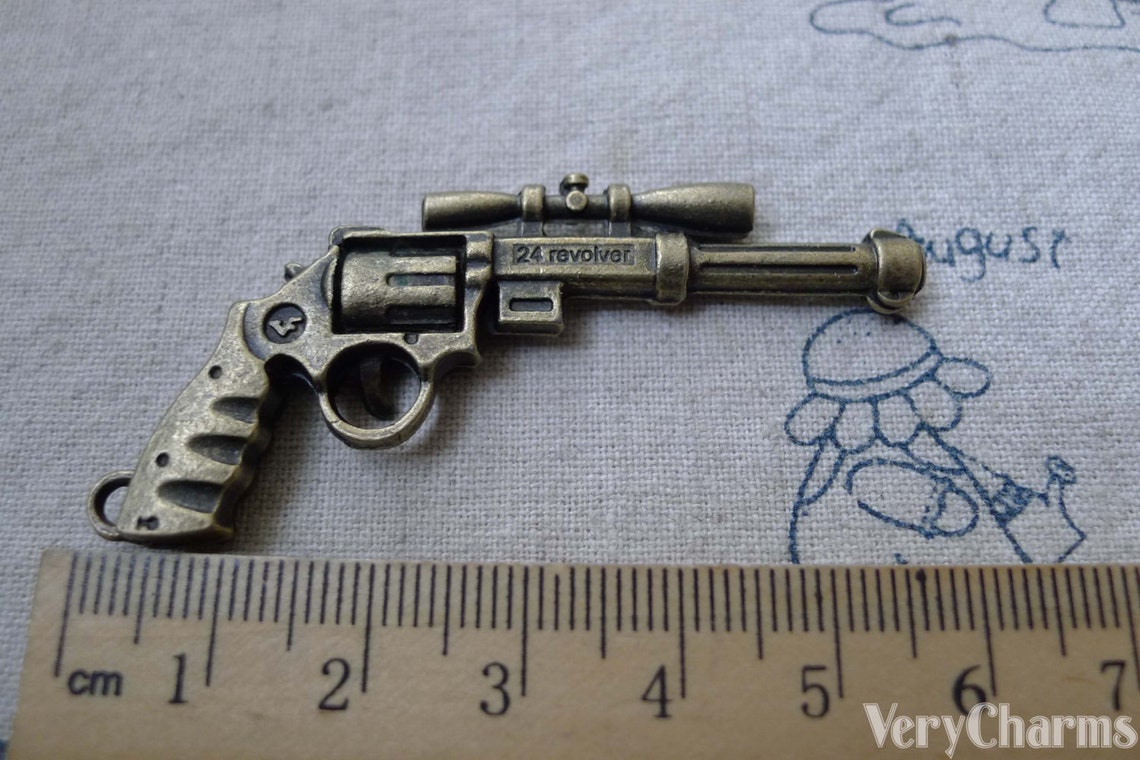 6 pcs of Antique Bronze Revolver Gun Pendants Charms 30x56mm | Etsy