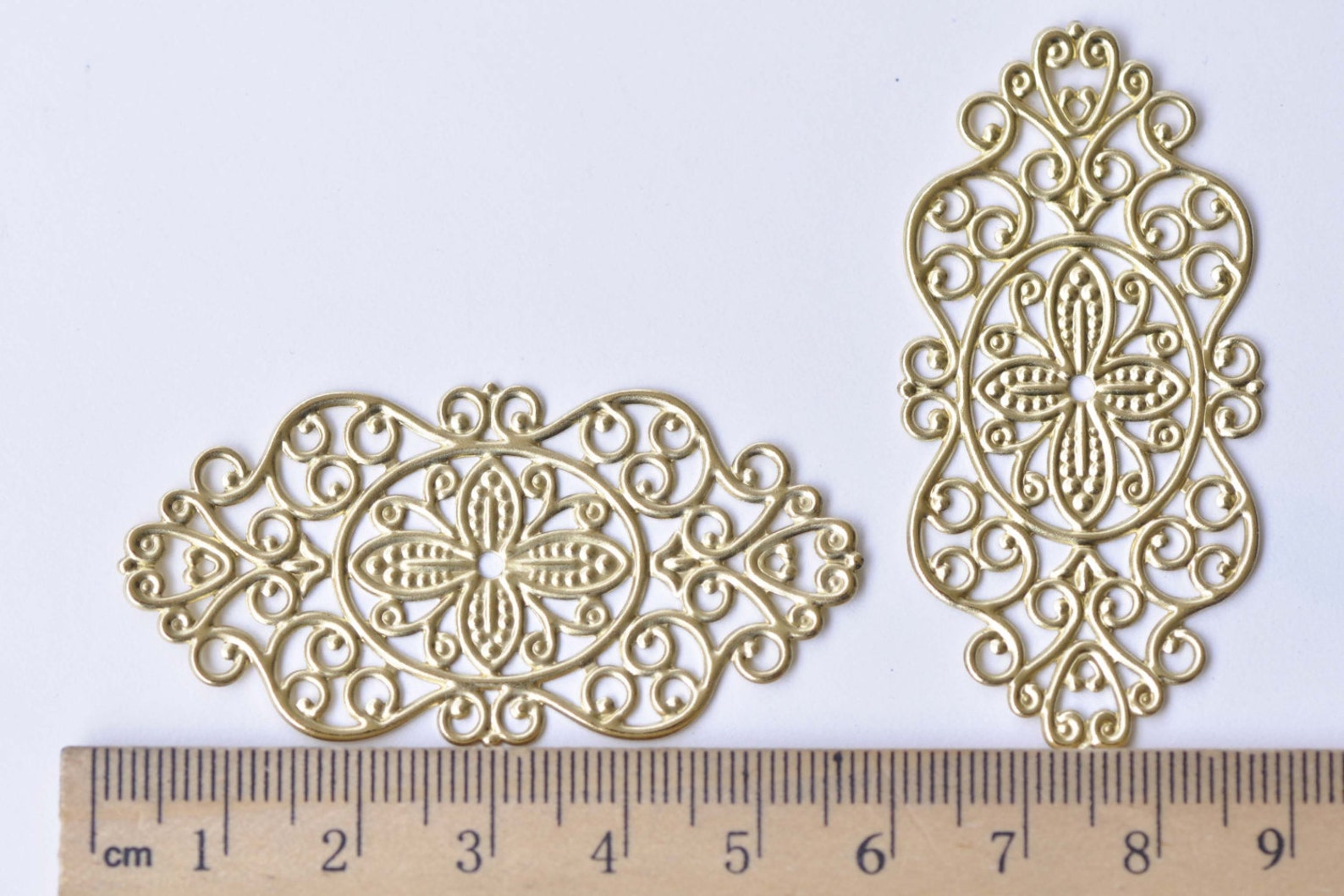Raw Brass Long Flat Filigree Floral Embellishments Stamping - Etsy