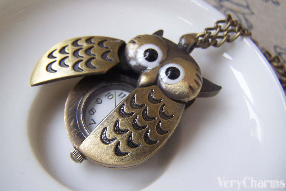 1 PC Antique Bronze Owl Wing Pocket Watch Pendant 25x40mm - Etsy