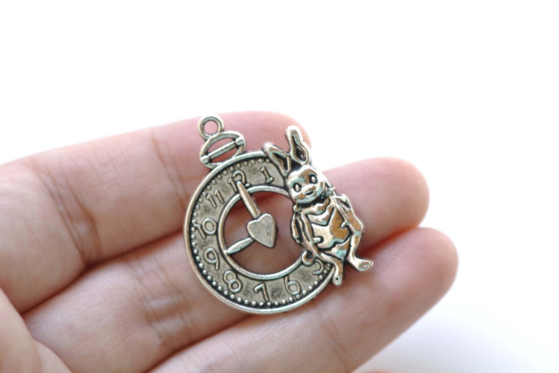Antique Silver Rabbit Clock Charms 25x31mm Set of 10 A8326 - Etsy