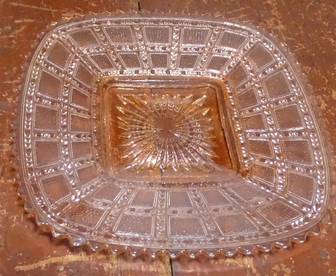 Vintage Pink Imperial Glass Beaded Block Square Dessert Plate - Pink ...